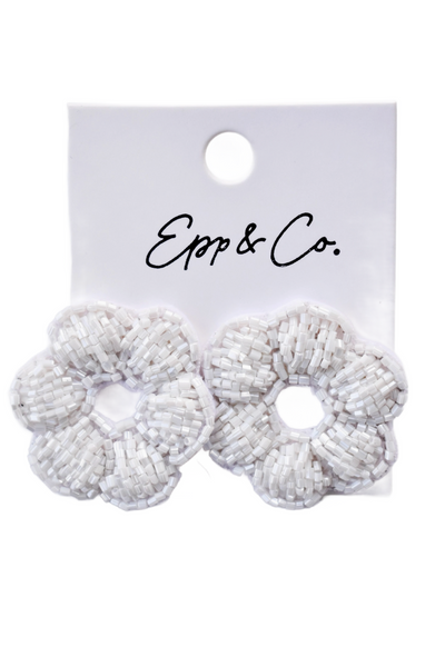 White Flower Bead Studs – Back Alley Boutique